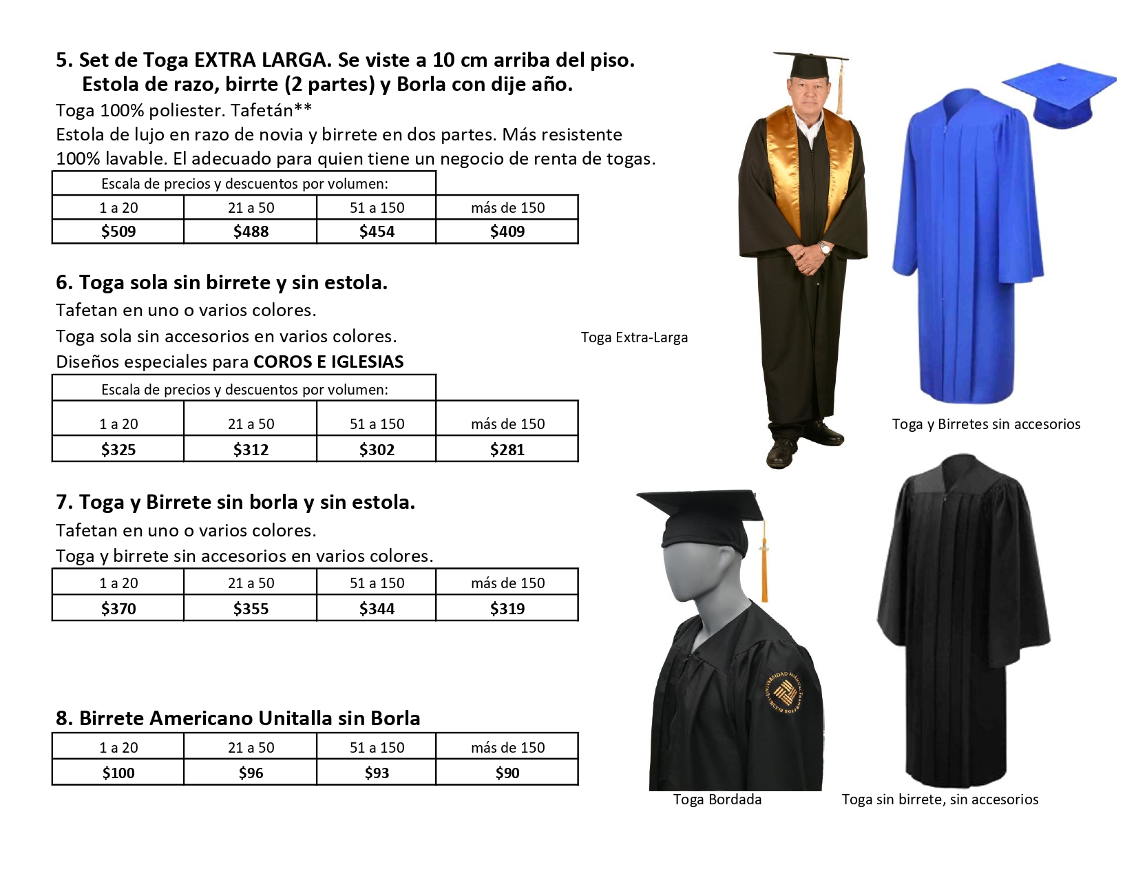 Lista de Precios – Togas México